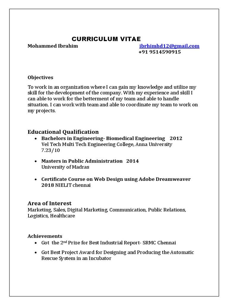 Mohammed Ibrahim's CV and Qualifications | PDF