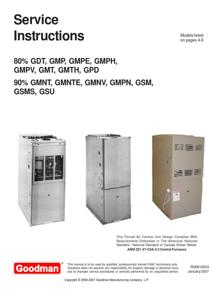 Hvac Goodman GMP075 PDF | PDF | Furnace | Home Appliance