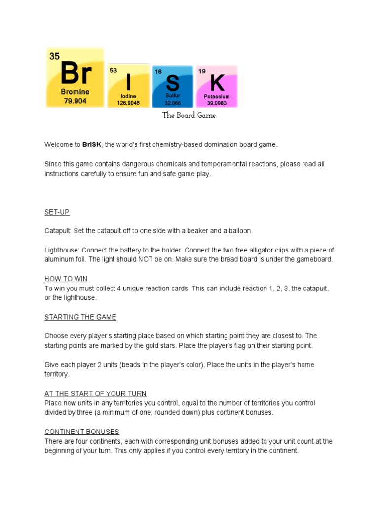 Chem Board Game - Instructions 1 | PDF | Hydrochloric Acid | Sodium ...