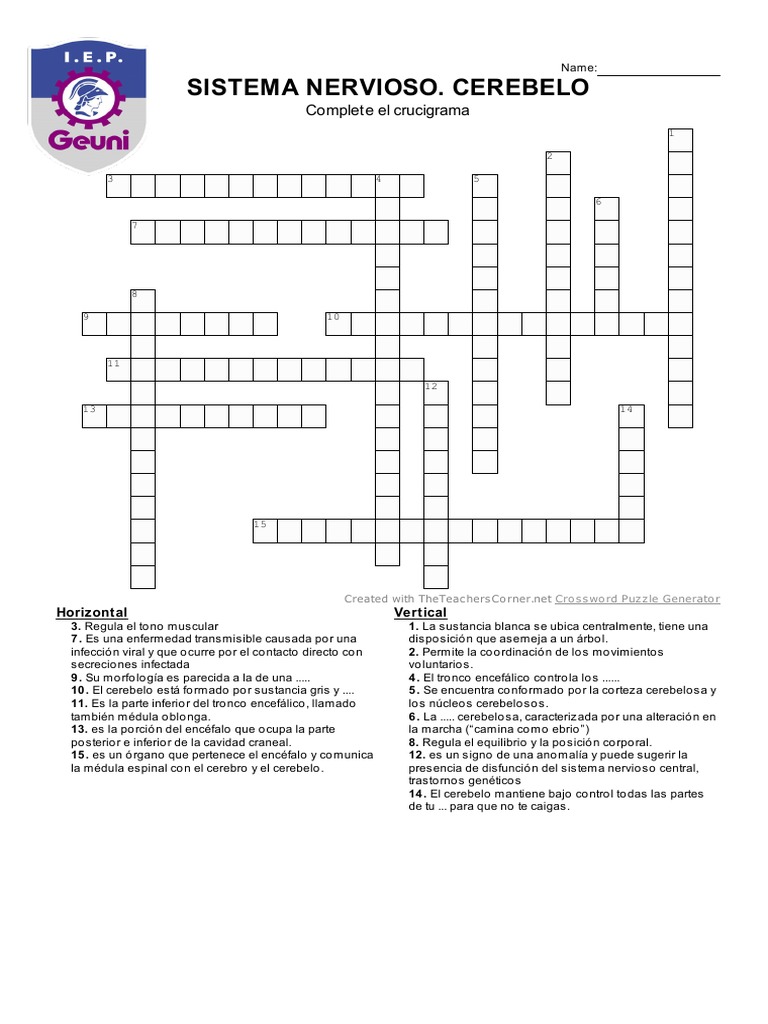 CRUCIGRAMA CEREBELO | Cerebelo | Sistema nervioso central
