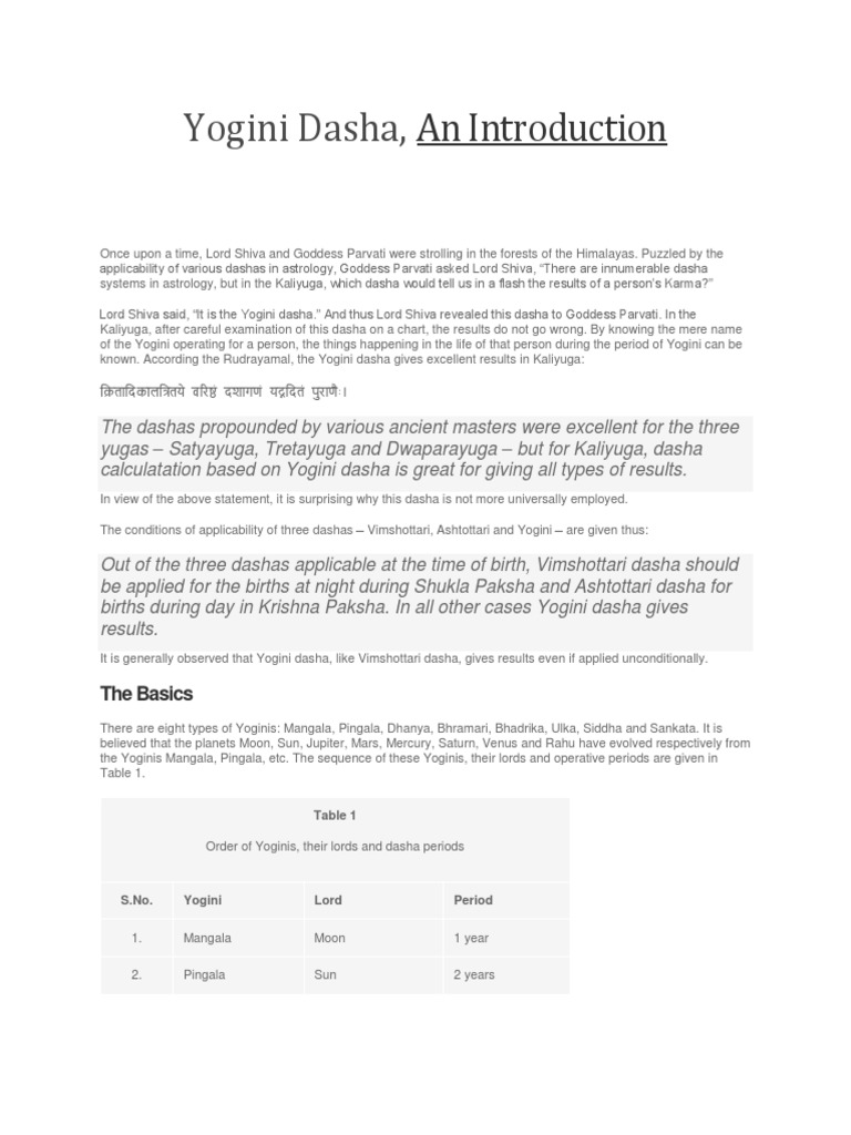 Yogini Dasha,: An Introduction | PDF | Hindu Astrology | Divination