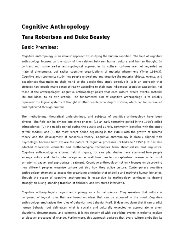 Cognitive Anthropology Pdf Anthropology Ethnography