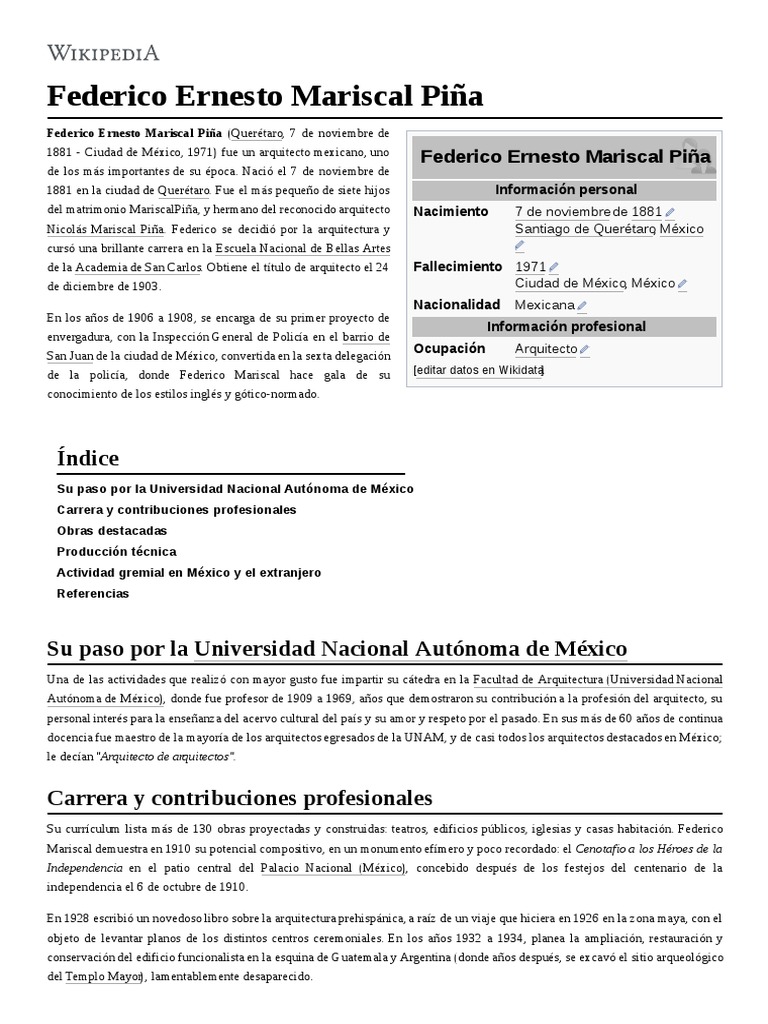 #Biografía de Federico Ernesto Mariscal Piña | PDF | Arquitecto ...