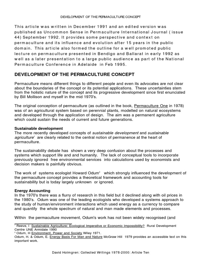 Development of the Permaculture Concept Explained | PDF | Permaculture ...