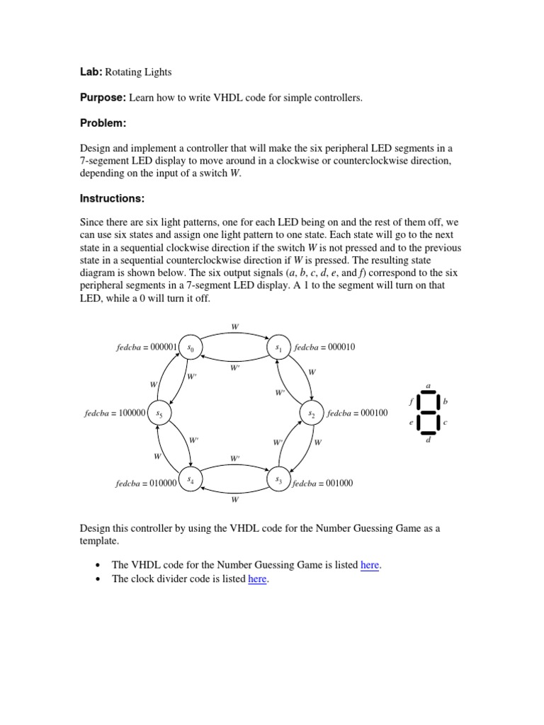 Lab: Rotating Lights Purpose: Learn How To Write VHDL Code For Simple Controllers. Problem | PDF ...