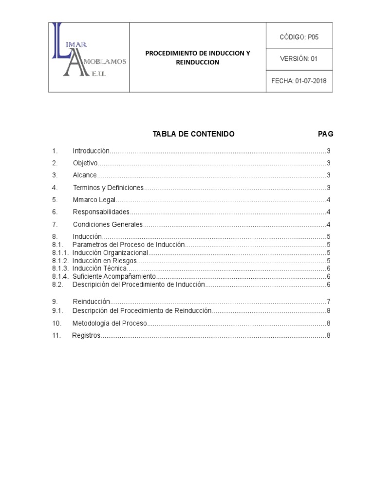 Procedimiento de Induccion y Reinduccion | PDF | Razonamiento inductivo | Seguridad y salud ...