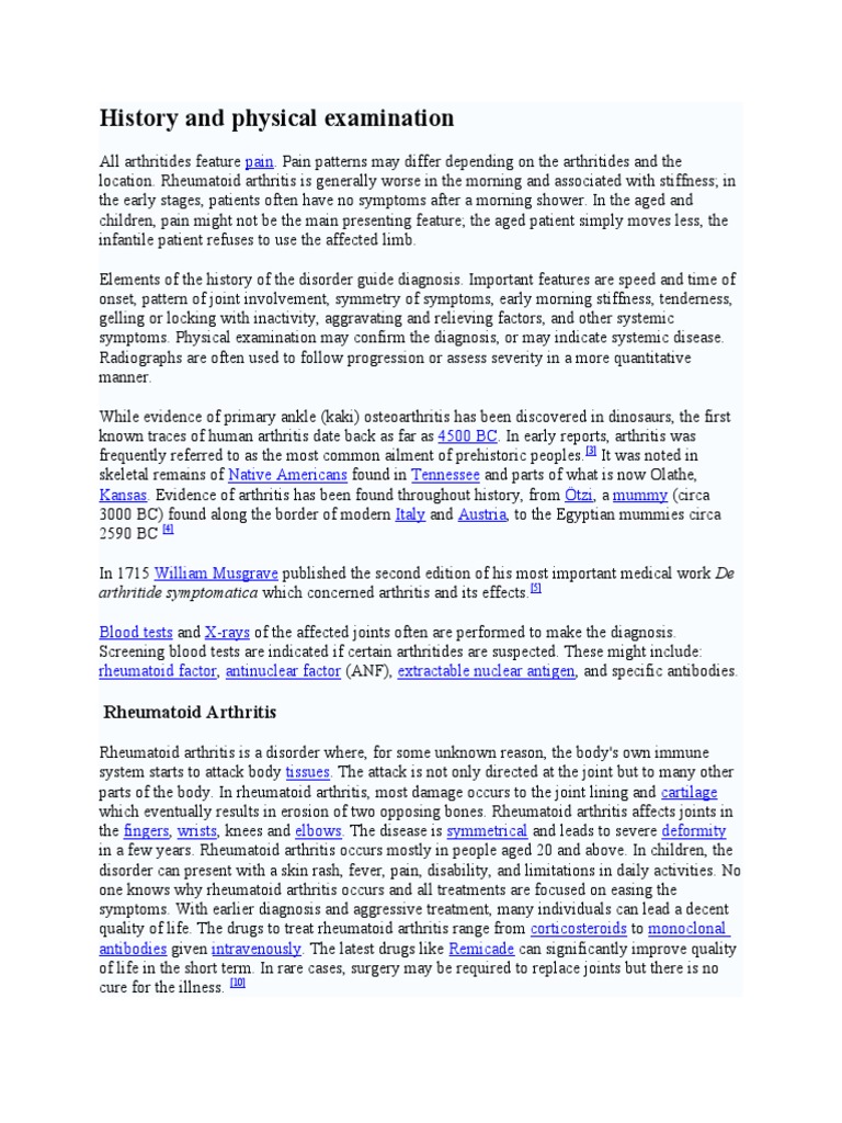 History and Physical Examination: Rheumatoid Arthritis | PDF ...