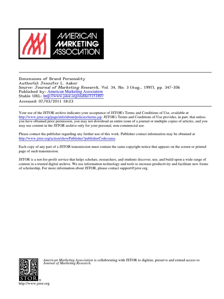 Aaker (1997), Dimensions of Brand Personality | PDF | Brand | Publishing