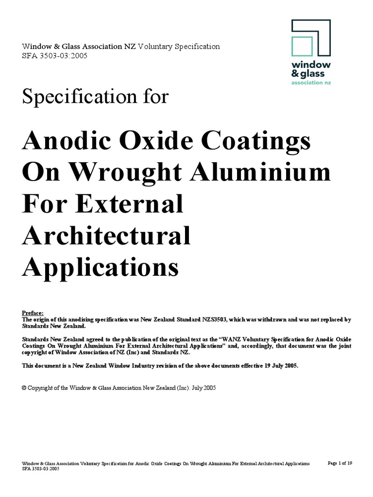 Specification For: Anodic Oxide Coatings On Wrought Aluminium For ...