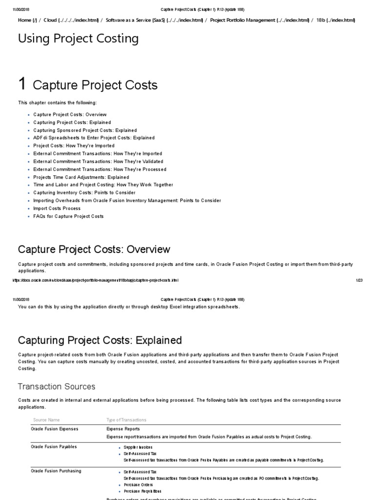 Capture Project Costs (Chapter 1) R13 (Update 18B) | PDF | Database ...