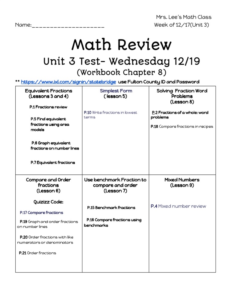 Math Review Unit 3 HW | Download Free PDF | Fraction (Mathematics ...