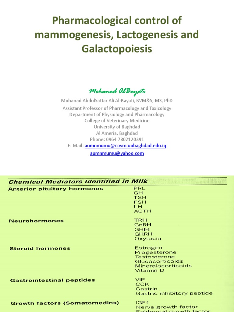 Pharmacological Control of Mammogenesis, Lactogenesis and ...