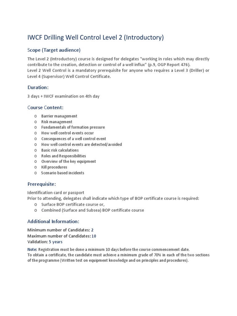 IWCF Level 2 Well Control Course Overview | PDF | Business | Technology ...