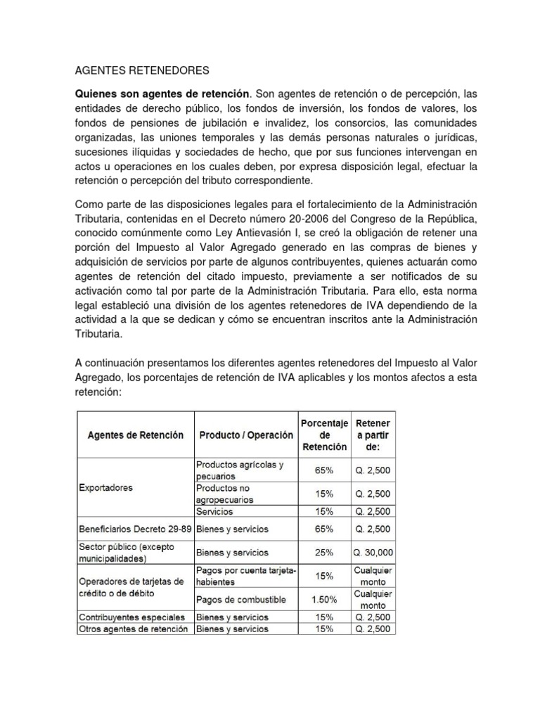 Agentes Retenedores de IVA: Guía Completa | PDF | Impuestos | Gobierno