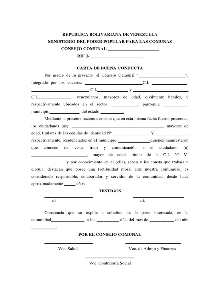 Carta de Buena Junta Comunal | PDF