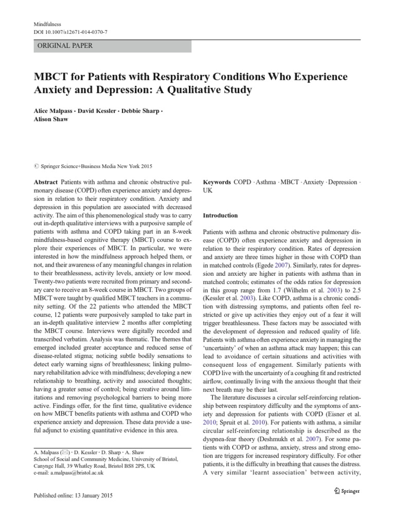 MBCT For Patients With Respiratory Conditions Who Experience Anxiety ...