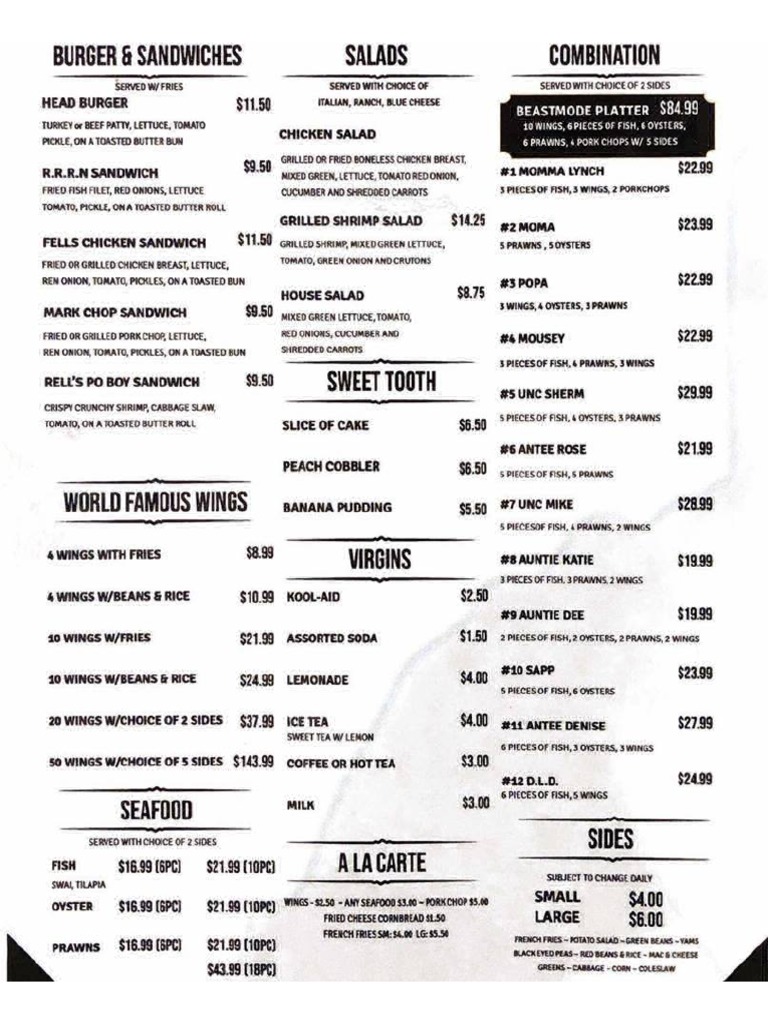 Rob Ben's Menu | PDF