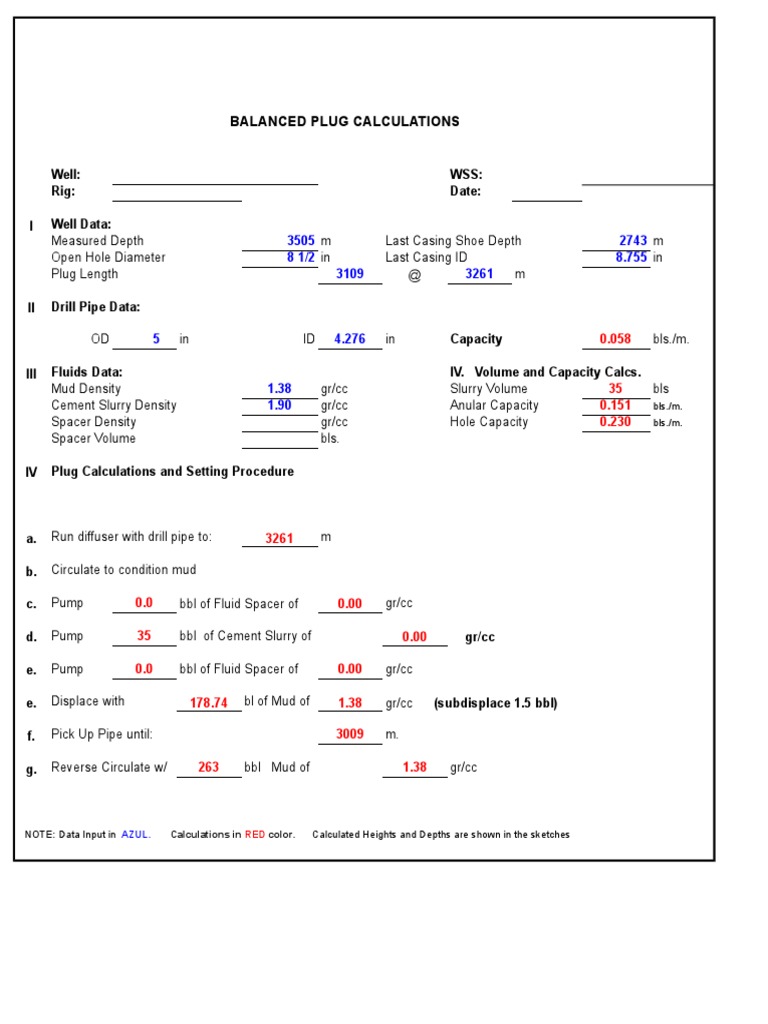 Balanced Cement Plug Calculation Guide | PDF