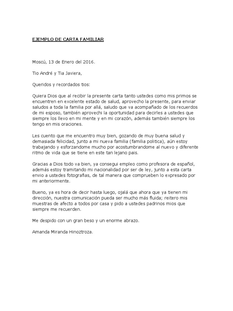 Ejemplo De Carta Para La Primera Reunión Familiar