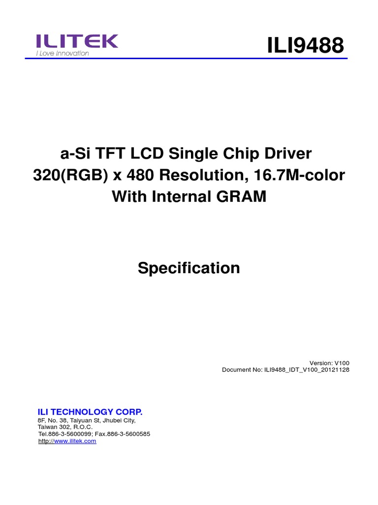 ILI9488 Data Sheet - 100 | PDF | Network Packet | Thin Film Transistor Liquid Crystal Display