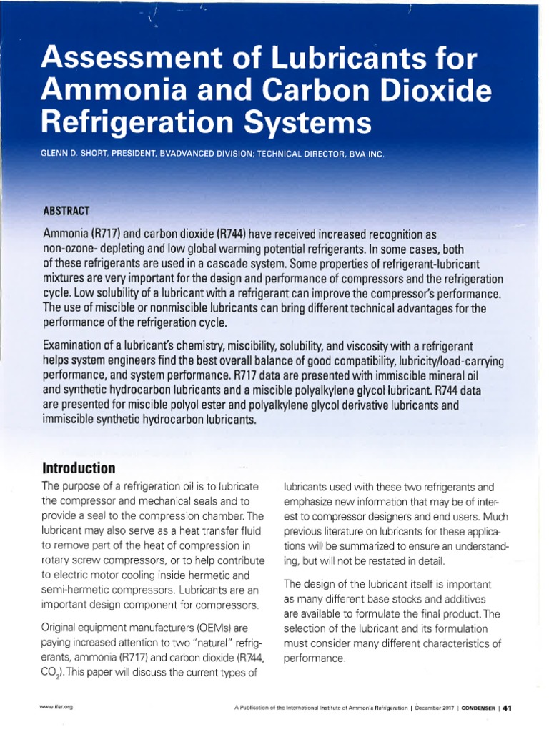 Assessment of Lubricants For NH3 and CO2 in Refrigeration | PDF