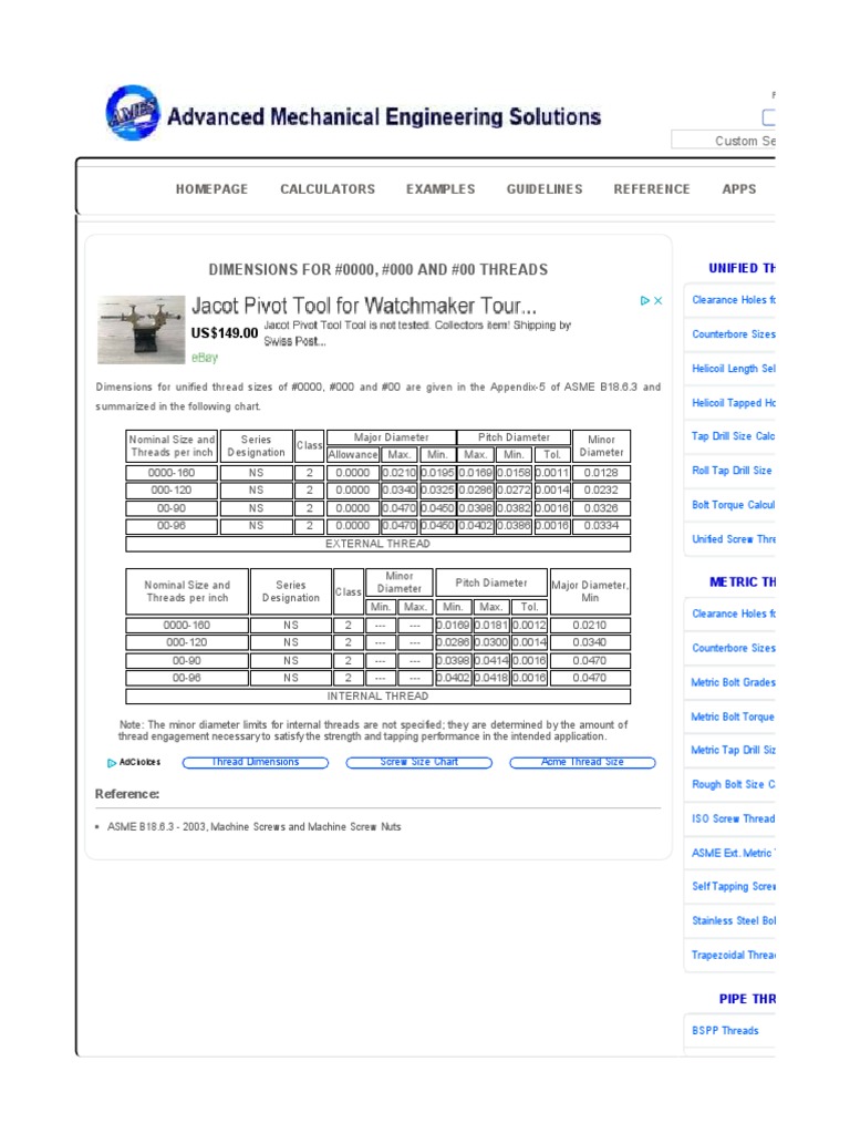 #0000, #000 and #00 Thread Dimensions | PDF | Screw | Mechanical ...