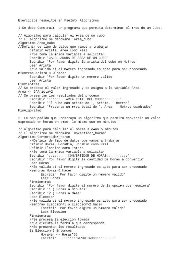 Ejercicios Resueltos en PseInt | PDF | Algoritmos | Lógica matemática
