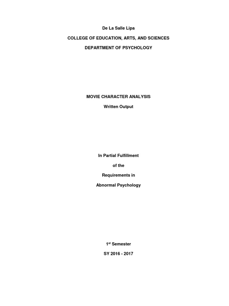 Abnormal Psychology Movie Character Analysis | PDF | Mania | Bipolar ...