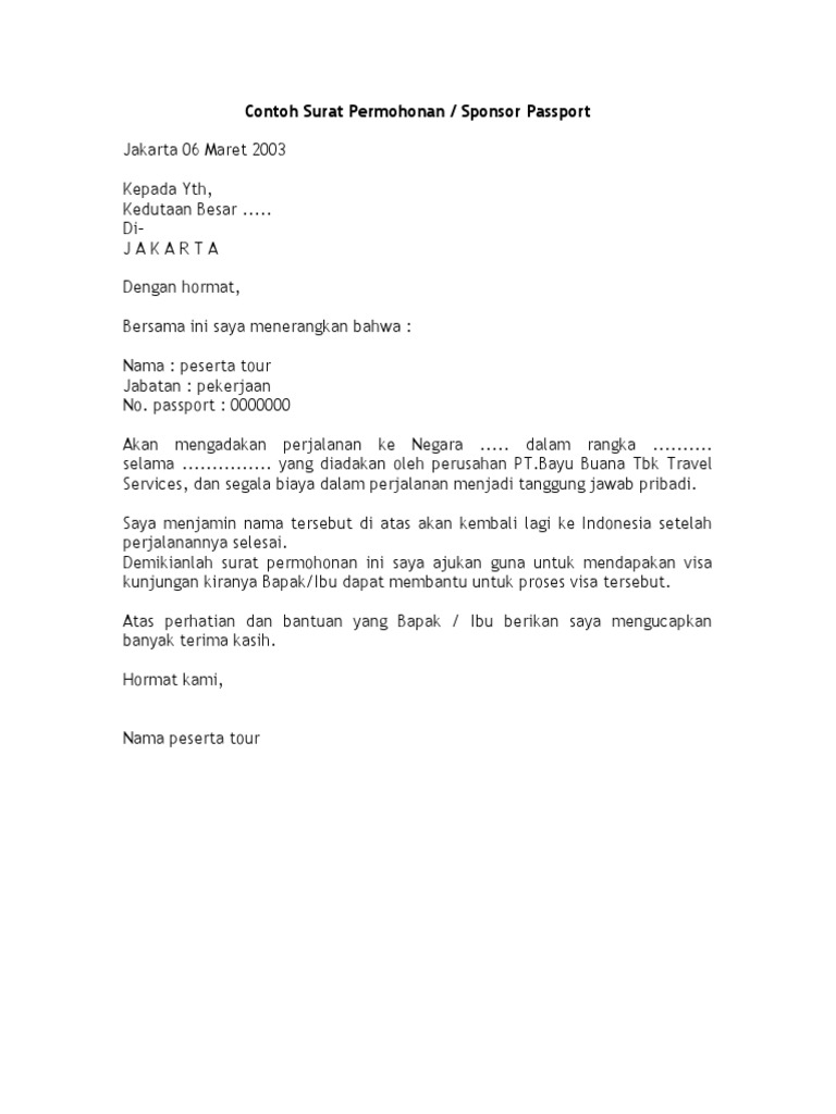 Contoh Surat Sponsor Visa | PDF