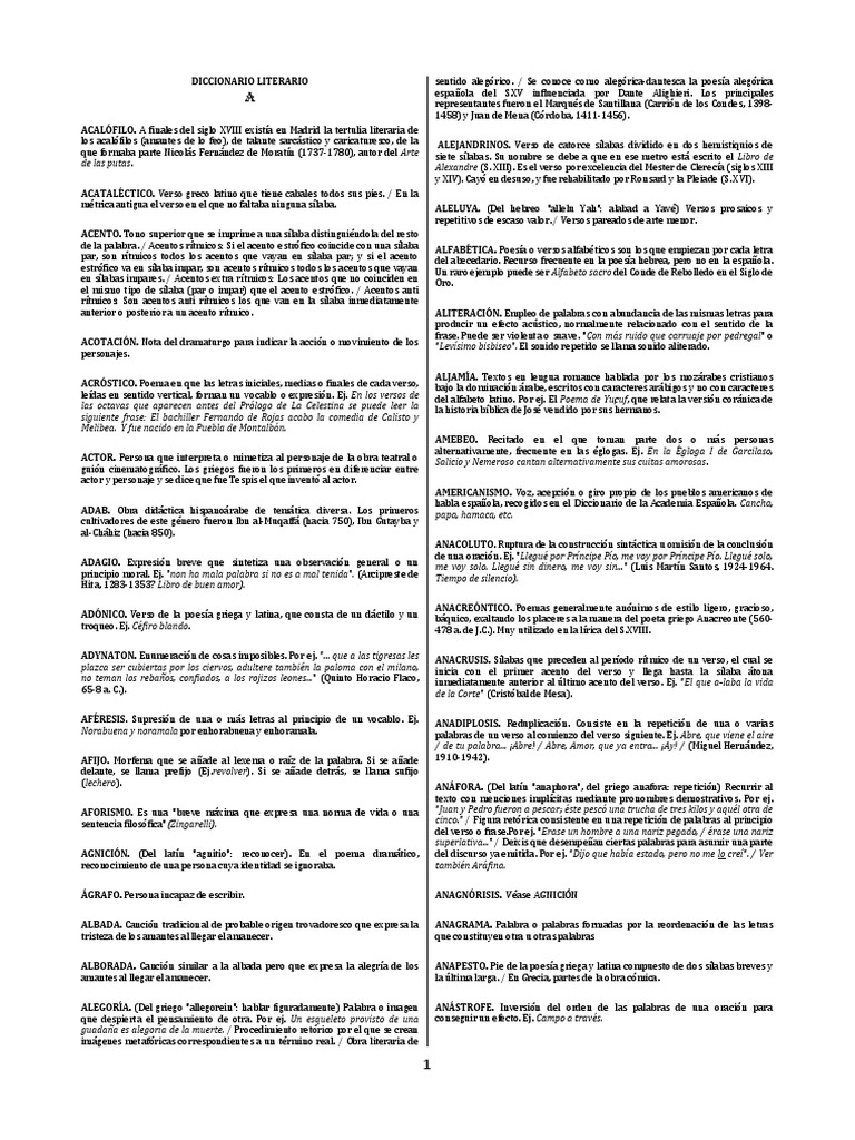 Diccionario Literario: Términos Clave | PDF | Metro (poesía) | Poesía