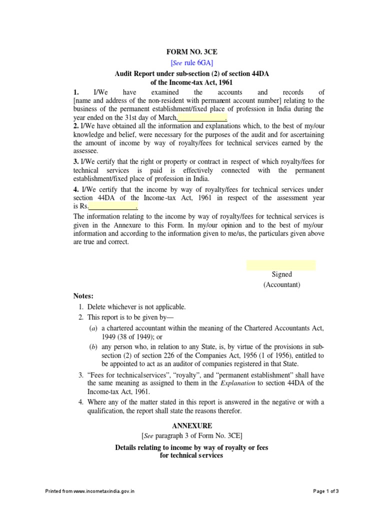 Form No 3CE | PDF | Royalty Payment | Income Tax In India