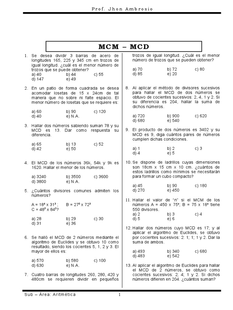 MCD MCM | PDF | Matemáticas discretas | Teoría de los números
