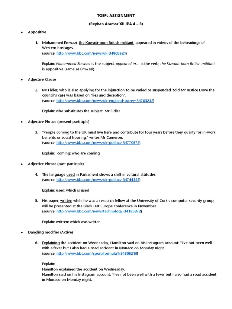 TOEFL ASSIGNMENT | PDF | Syntax | Cognitive Science