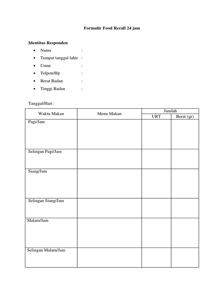Formulir Food Recall 24 Jam | PDF