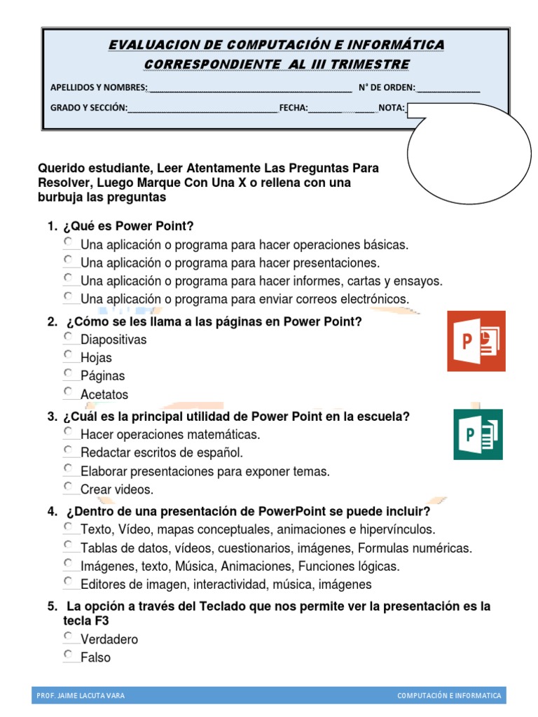 Examen Computacion EPT | Microsoft PowerPoint | Programa de computadora