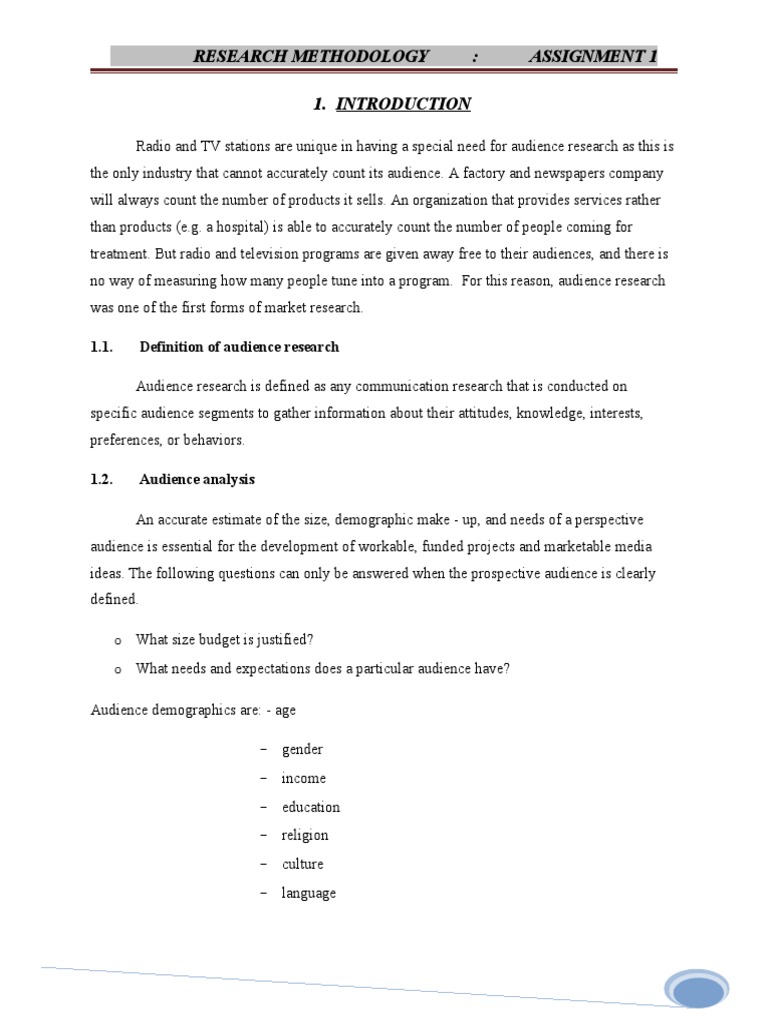 Research Methodology: Assignment 1: 1.1. Definition of Audience ...