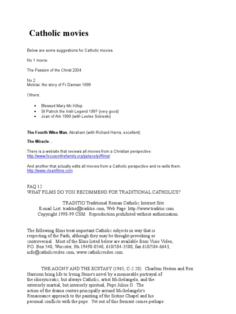 Catholic Movies | PDF | Catholic Church | Pope