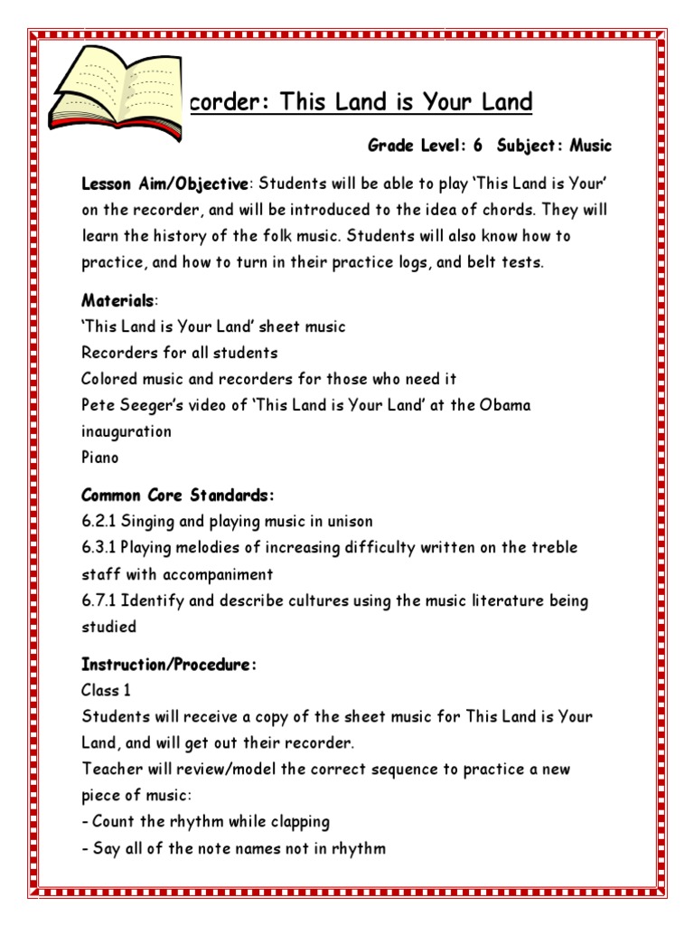 Recorder-This Land Is Your Land LP | PDF | Sheet Music | Recorder ...