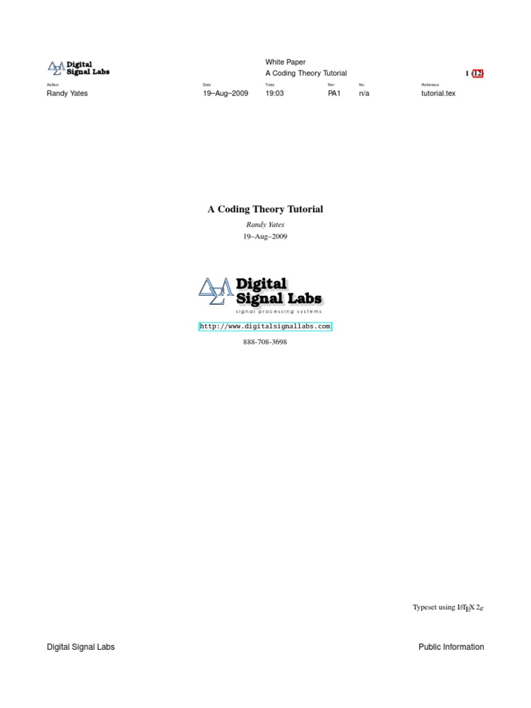 White Paper A Coding Theory Tutorial Randy Yates 19-Aug-2009 19:03 PA1 ...