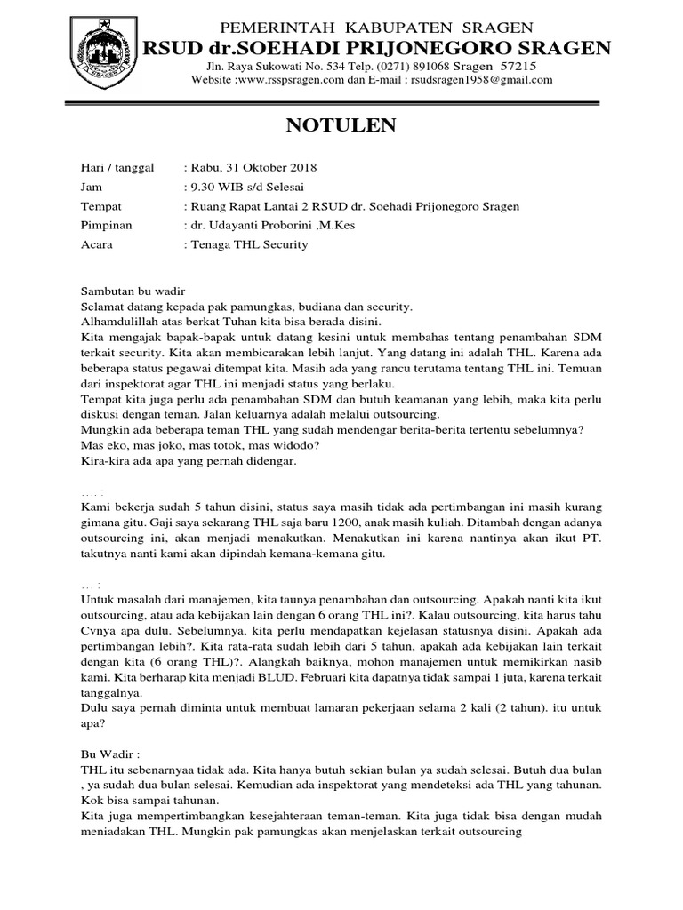 NOTULEN Rapat Satpam | PDF