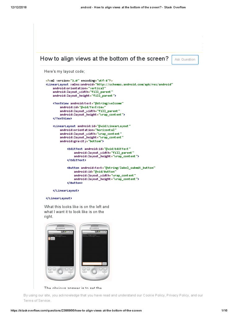 Android How To Align Views At The Bottom Of The Screen Stack Overflow Pdf Android 