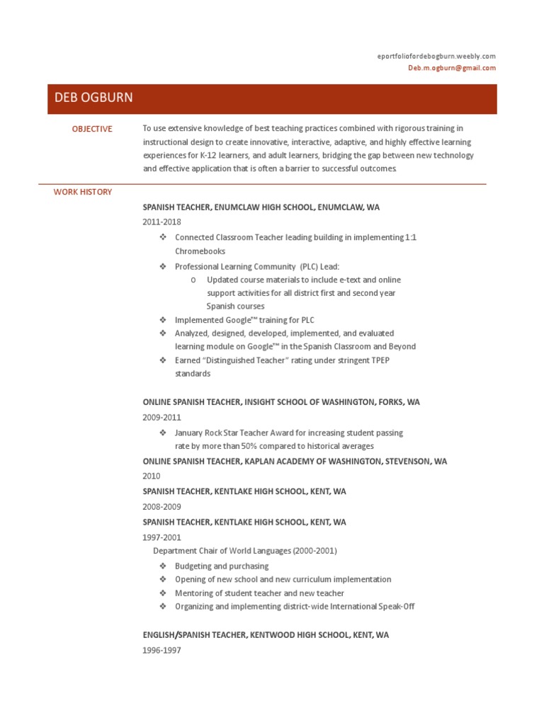 Deb Resume 2018 1 | PDF | Instructional Design | Teachers