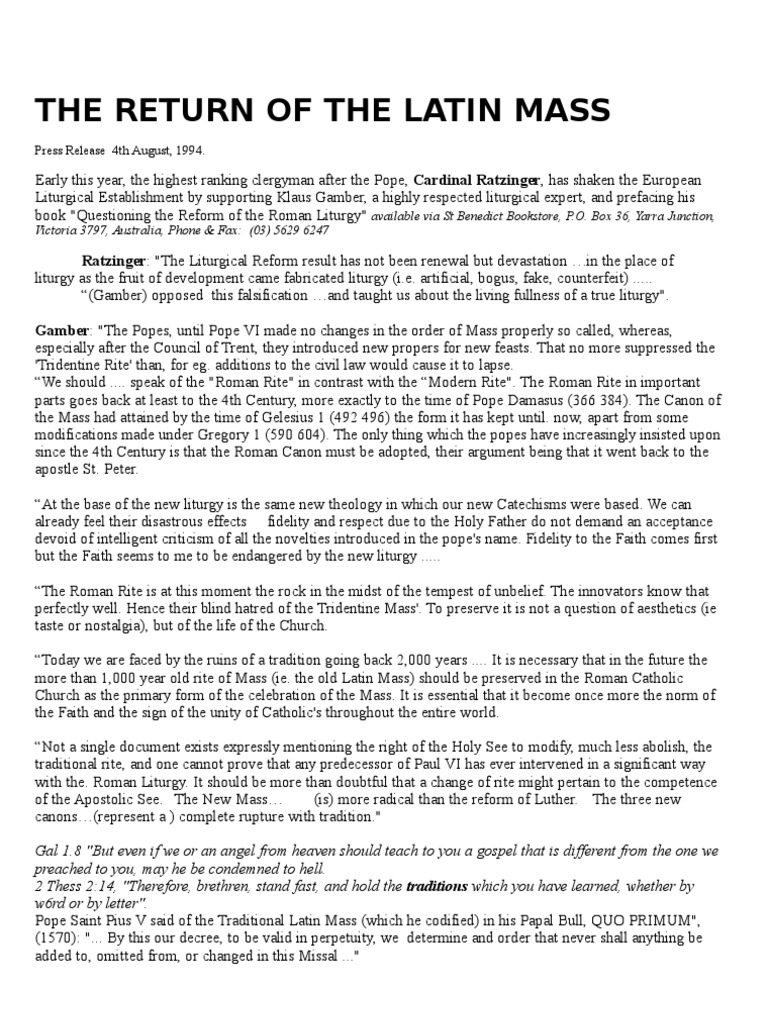 Latin Mass | PDF | Mass (Liturgy) | Catholic Church