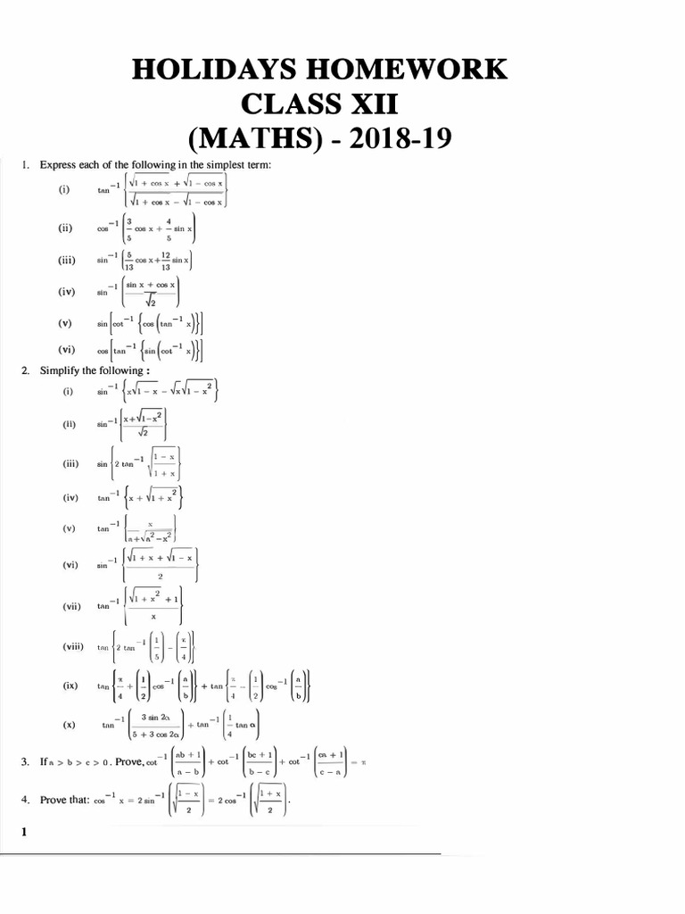 Maths Holiday Homework | PDF | Trigonometry | Calculus