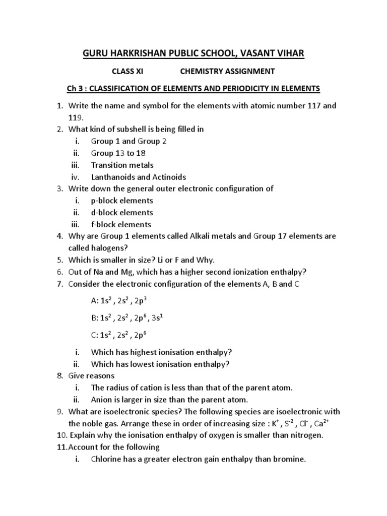 Chemistry Class 11 Assignment | PDF | Chemical Bond | Chemical Polarity