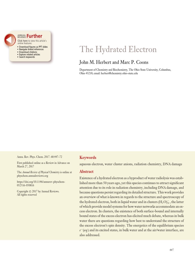 The Hydrated Electron: Further | PDF | Sodium | Atomic