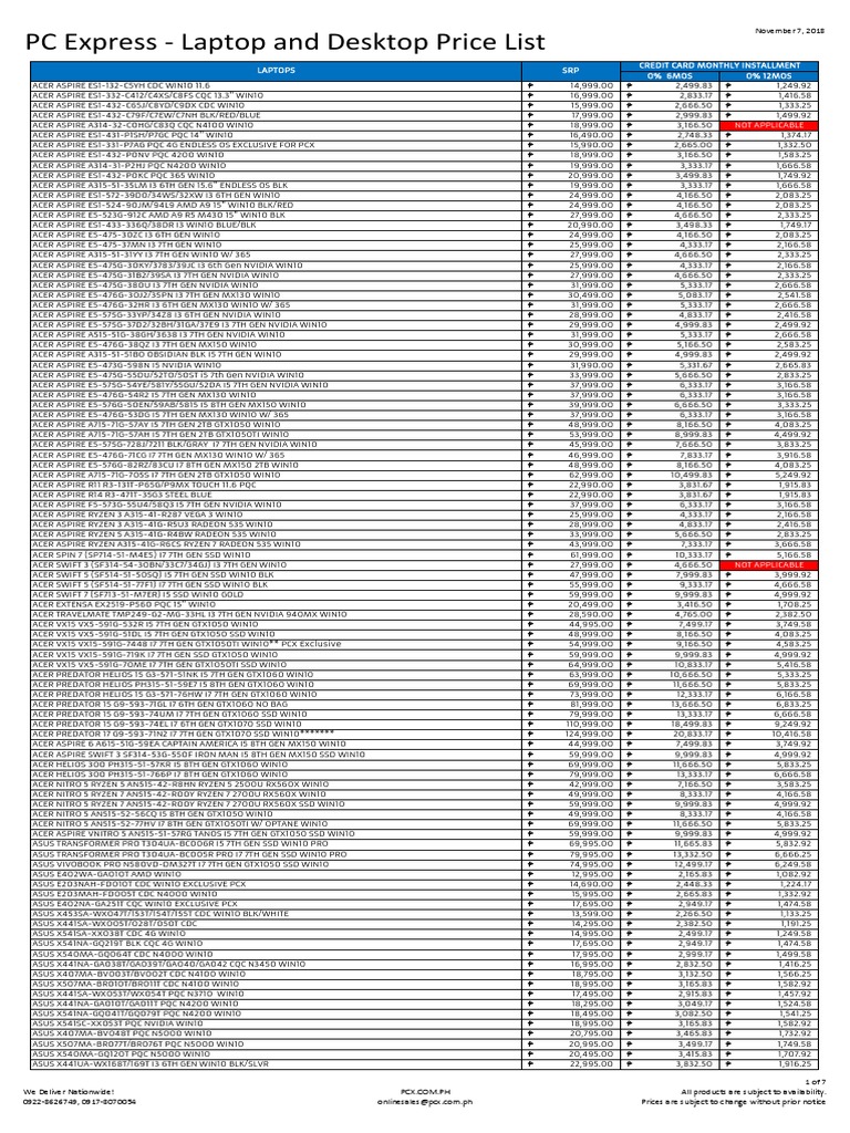 Acer Laptop and Desktop Price List | PDF | Personal Computing | Office Equipment