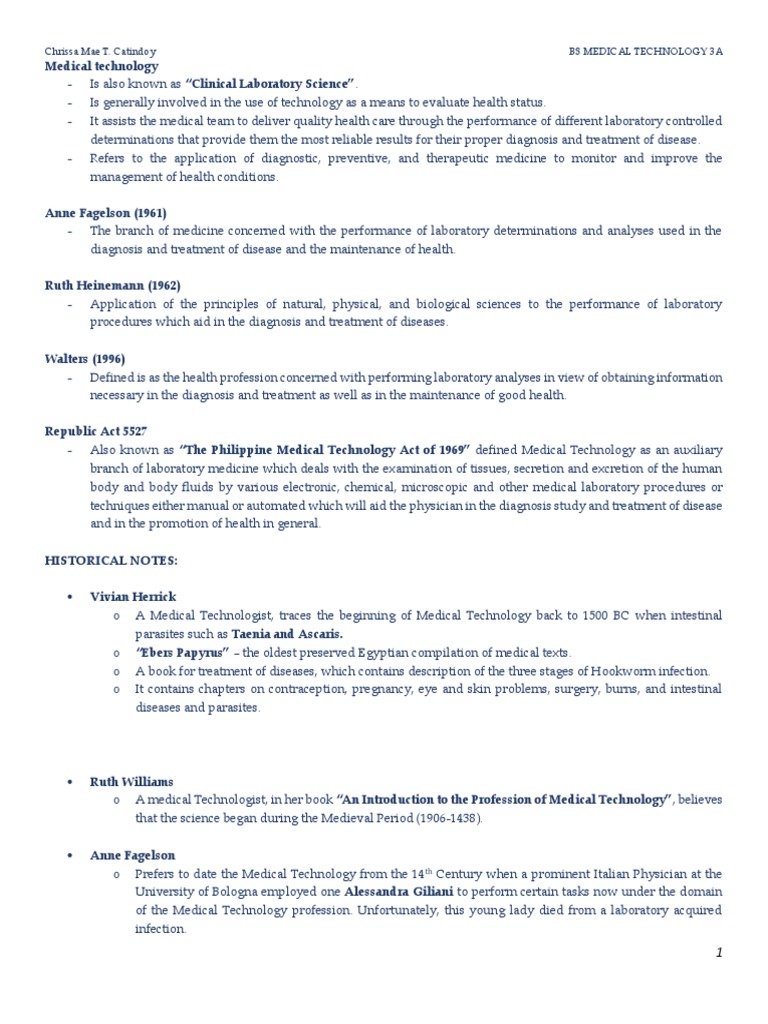 Introduction To Medical Technology | PDF | Pathology | Medical Diagnosis