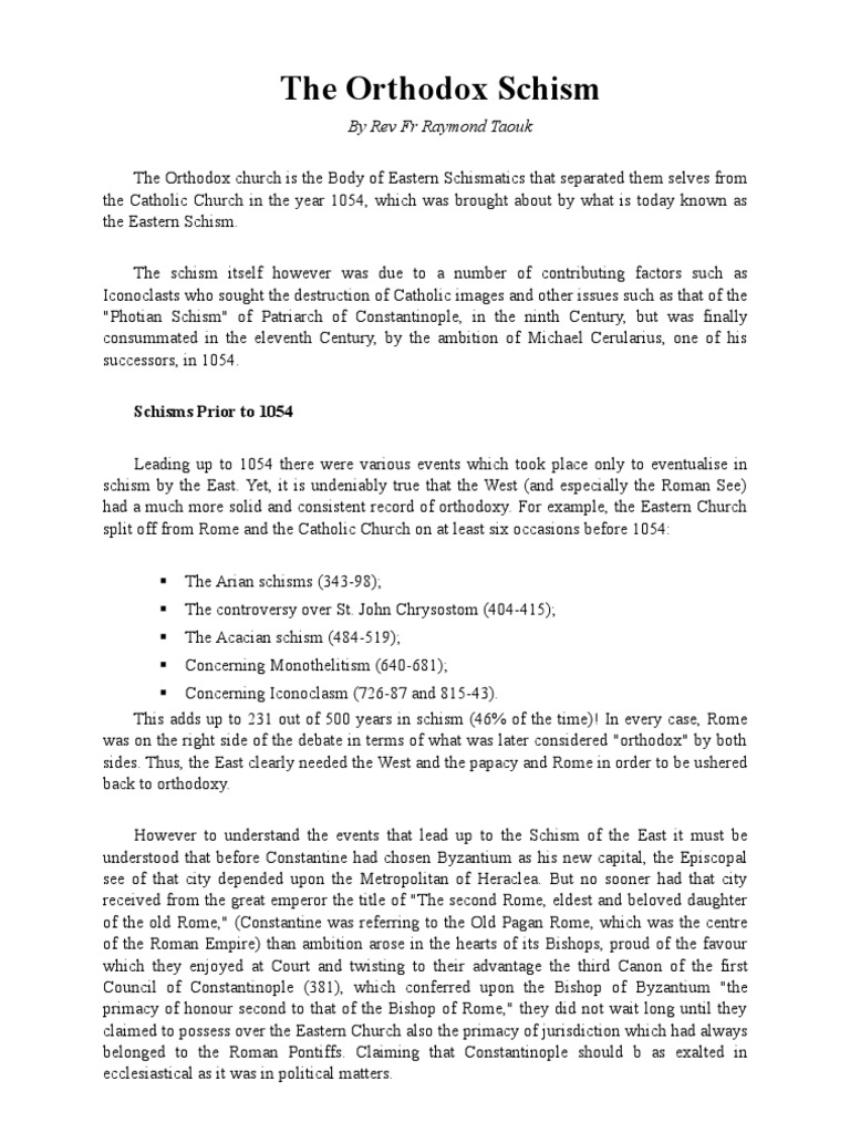 The Orthodox Schism | PDF | Council Of Chalcedon | Pope
