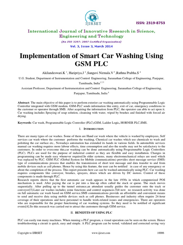 Implementation of Smart Car Washing Using GSM PLC | PDF | Programmable ...